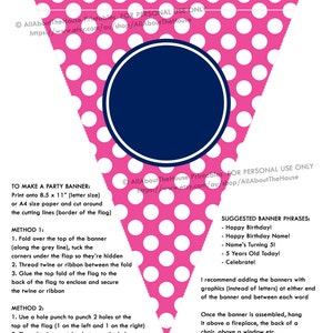 Nautical Party Banner Printable, Bunting, Flag, Girl, Birthday, Navy ...