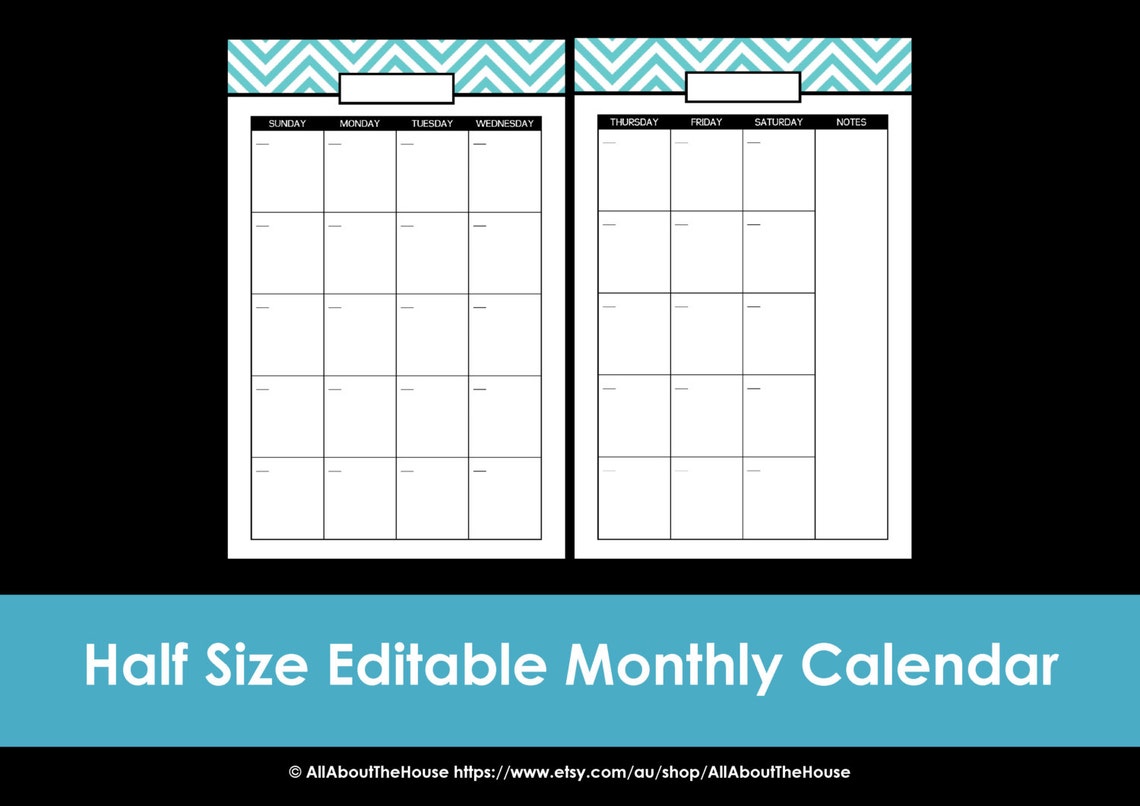 Printable Calendar 2 Page Month Printable US Letter & Half - Etsy Australia