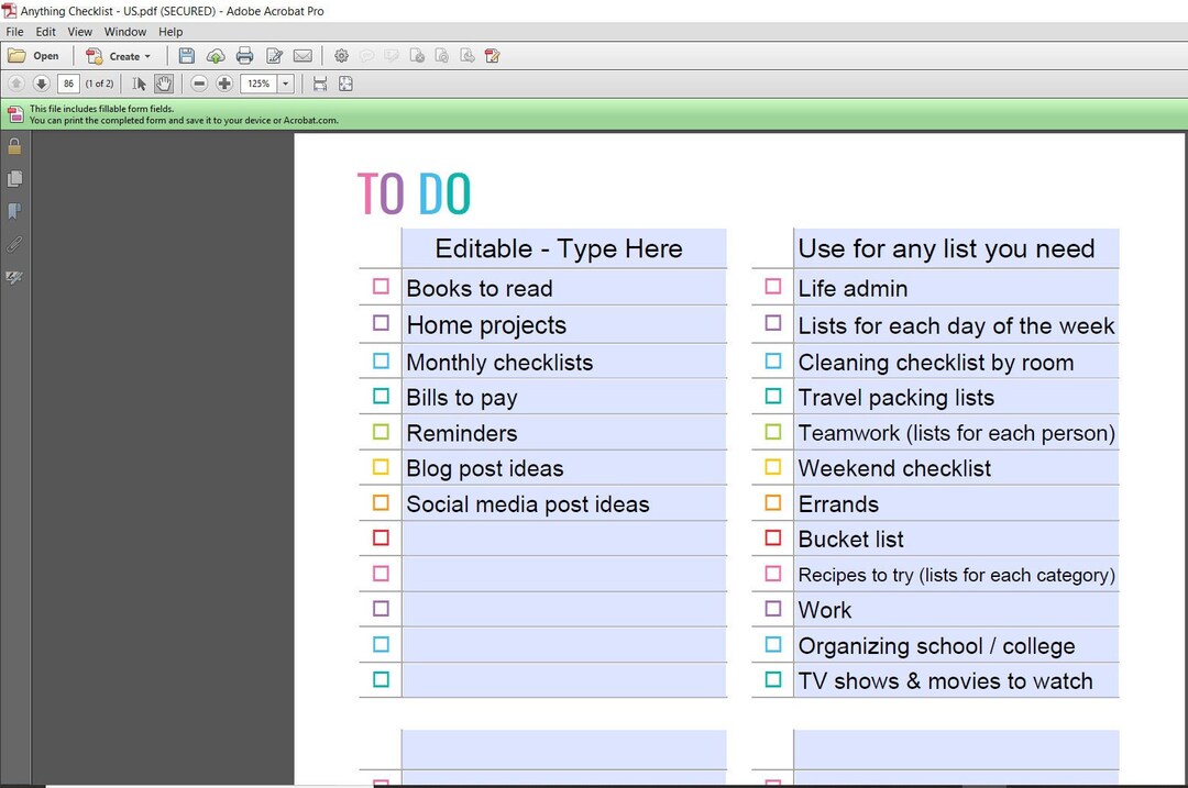 Anything List Printable Editable to Do Checklist Cleaning Shopping ...