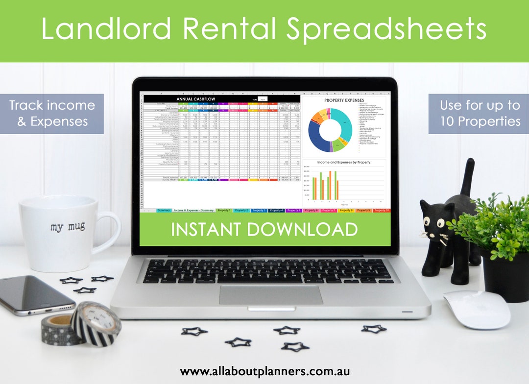 Rental Property Spreadsheet Track Income Expenses 1 - 20 Investment ...