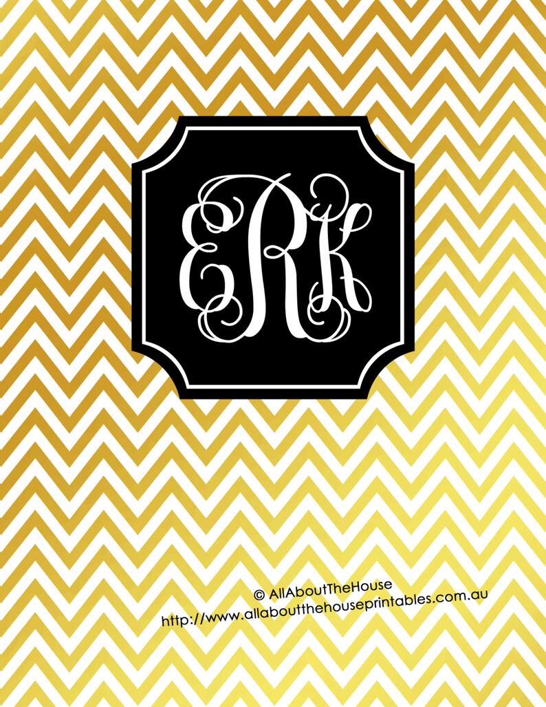 Binder Cover Gold and Black Monogram Spine Chevron Polka Dot Cheetah ...