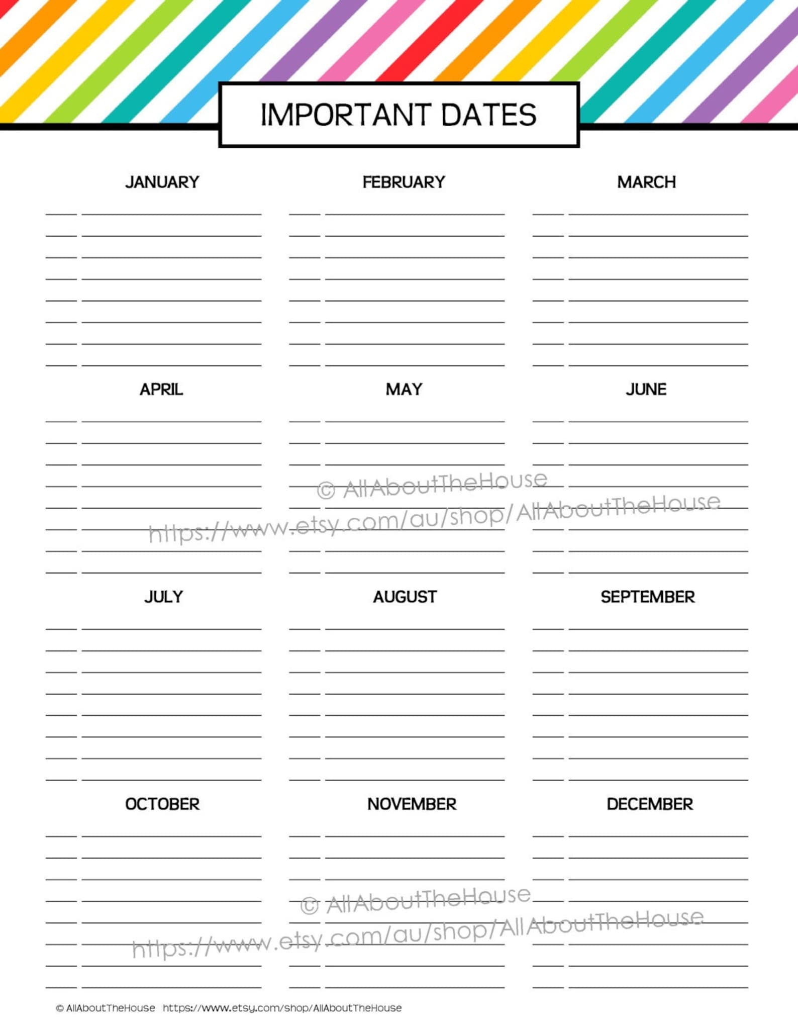 Important Dates Printable Special Planner 2022 2023 Day - Etsy