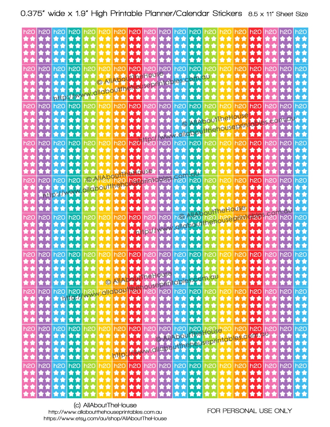 Hydrate Planner Stickers Checklist Printable 1.9" Lx0.375" W Drink up ...