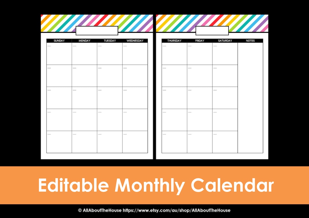 Printable Calendar 2 Page Monthly Calendar Printable Rainbow Perpetual ...