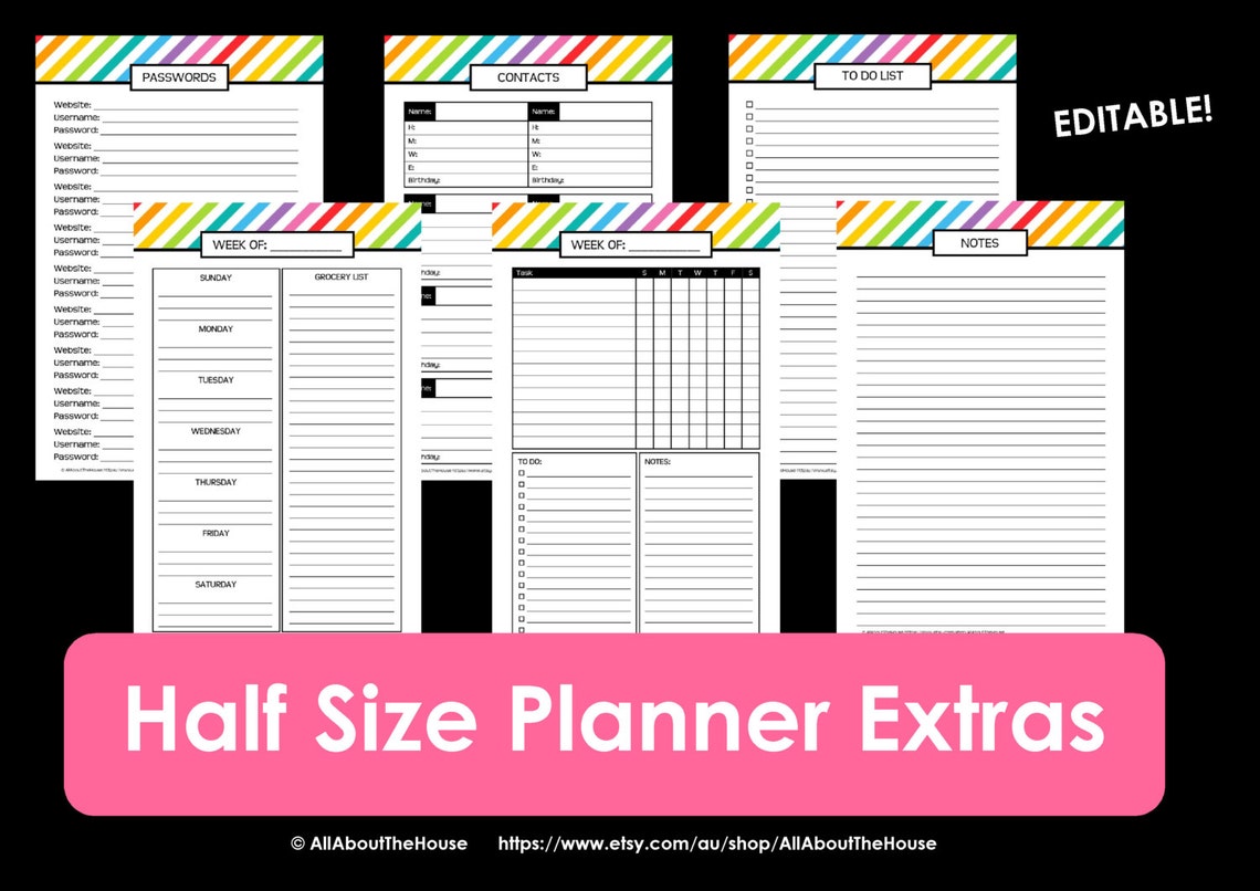 HALF SIZE Printable Planner Daily Planner Weekly Planner - Etsy