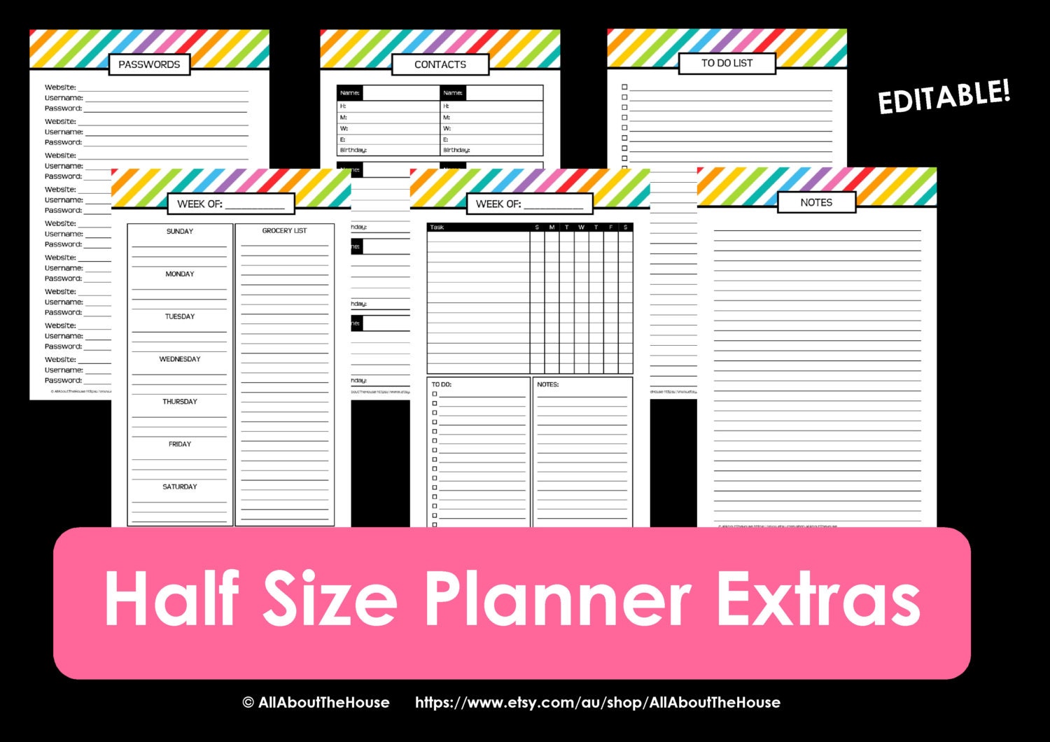 HALF SIZE Printable Planner Daily Planner Weekly Planner Calendar Diary ...