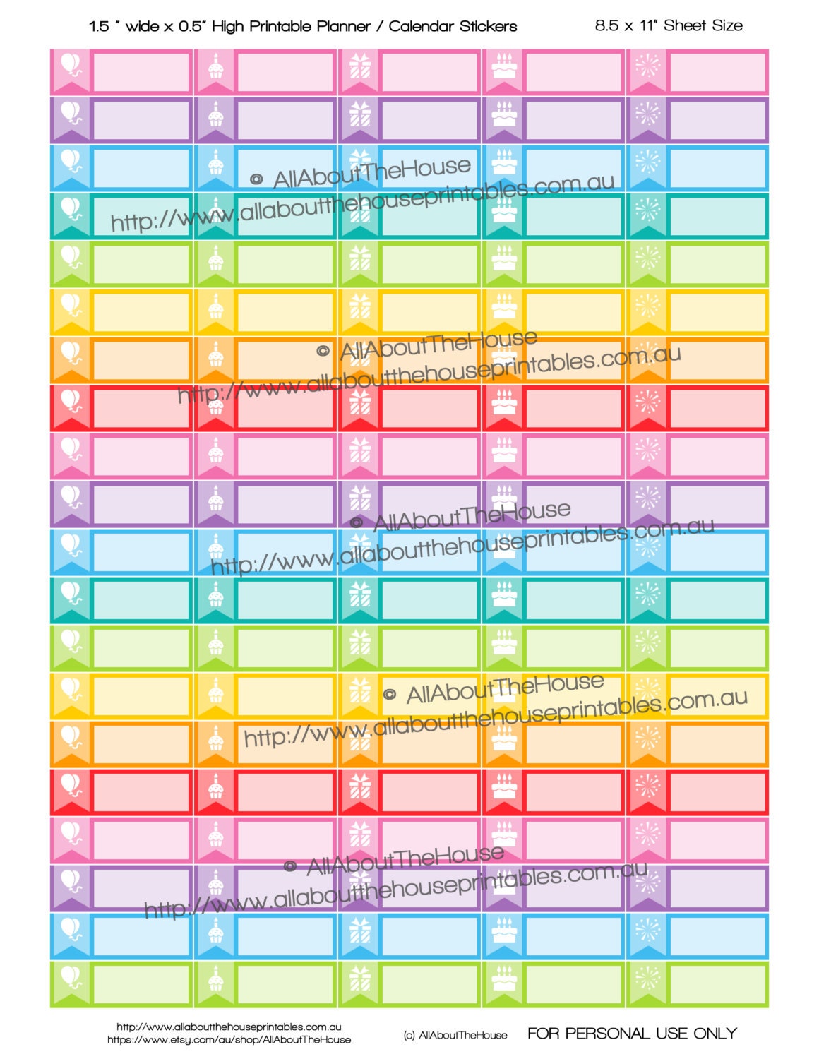 Birthday Planner Stickers Printable 1.5w x 0.5h | Etsy