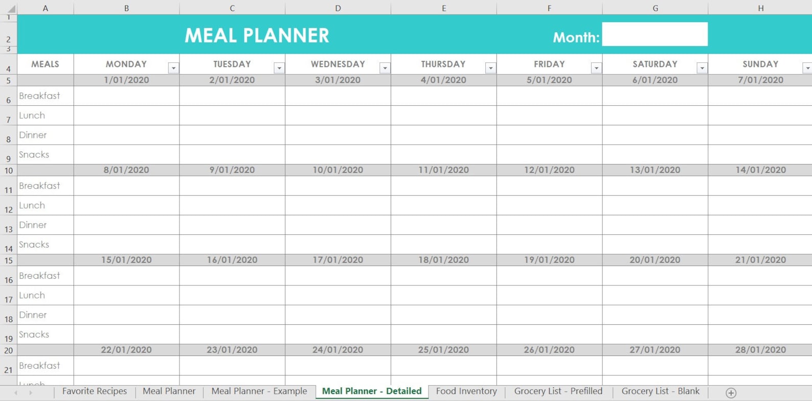 Meal planning excel spreadsheets grocery list food inventory | Etsy