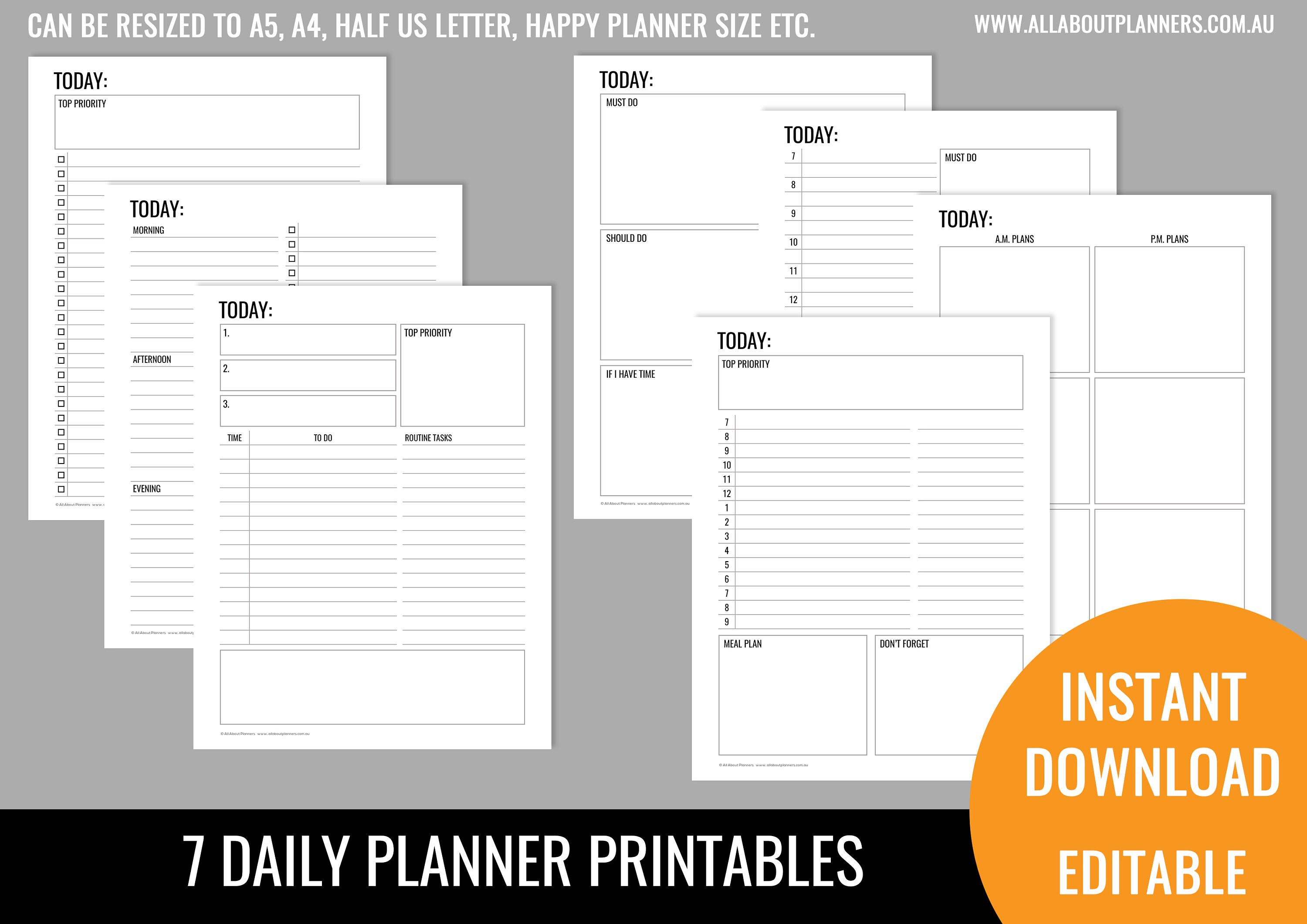 Daily Planner Printable Day to a Page Insert Editable Refill | Etsy