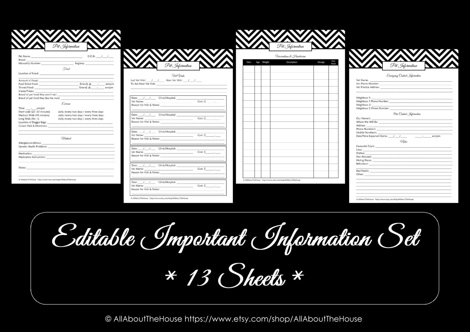 BLACK EDITABLE Important Information Printable Home | Etsy Australia