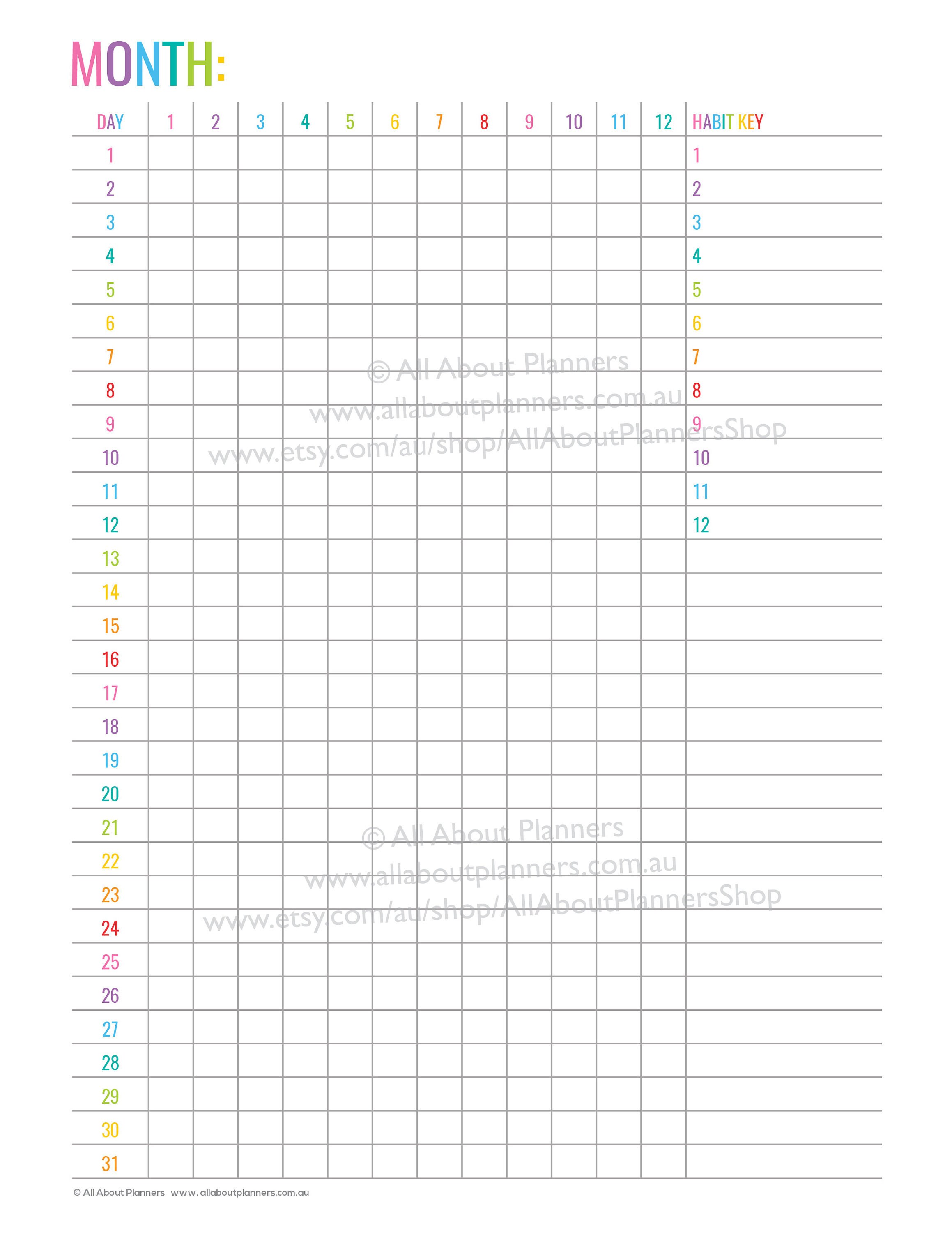 Monthly Habit Tracker Planner Printable to Do Editable Fillable Pdf ...