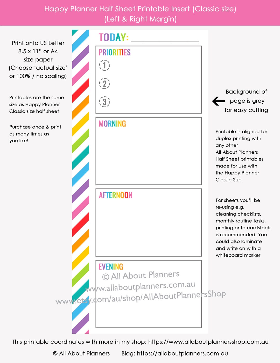 Daily Planner Happy Planner Half Sheet Morning Afternoon Evening to Do ...