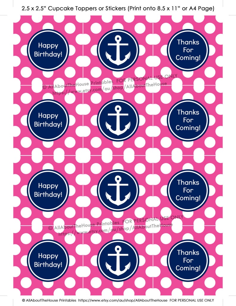 Cupcake Topper Party Printable Nautical Thank You Hang - Etsy