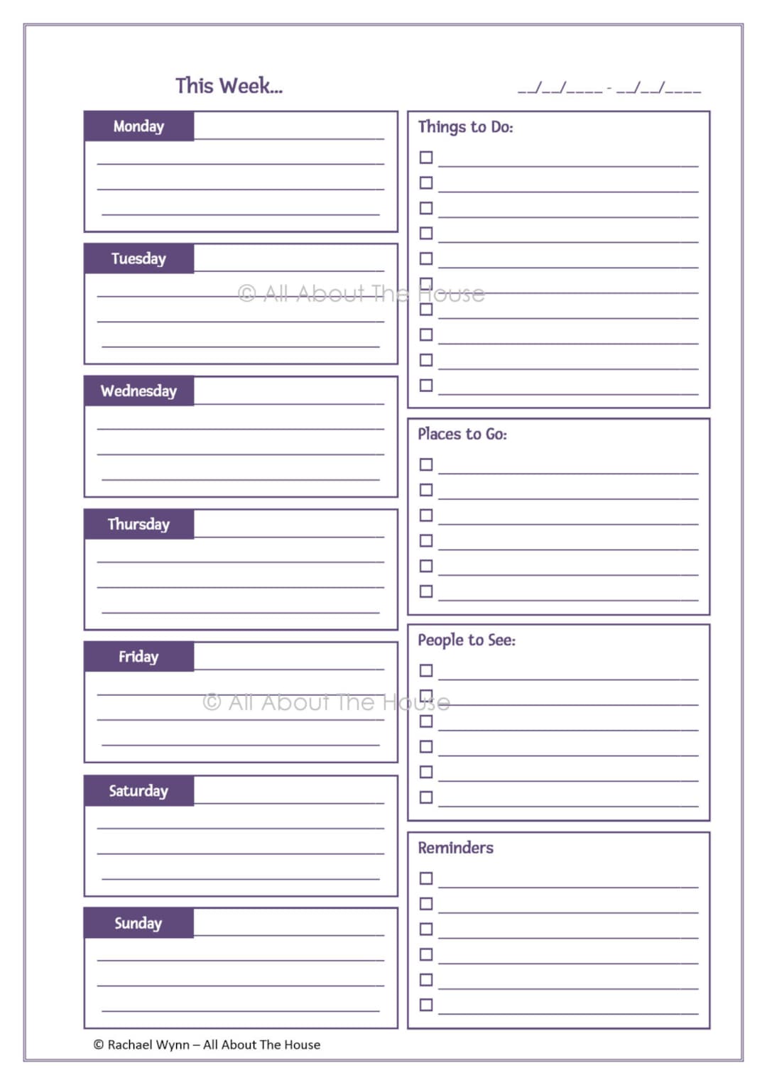 EDITABLE Printable Weekly Planner - Time Management - Product Number ...