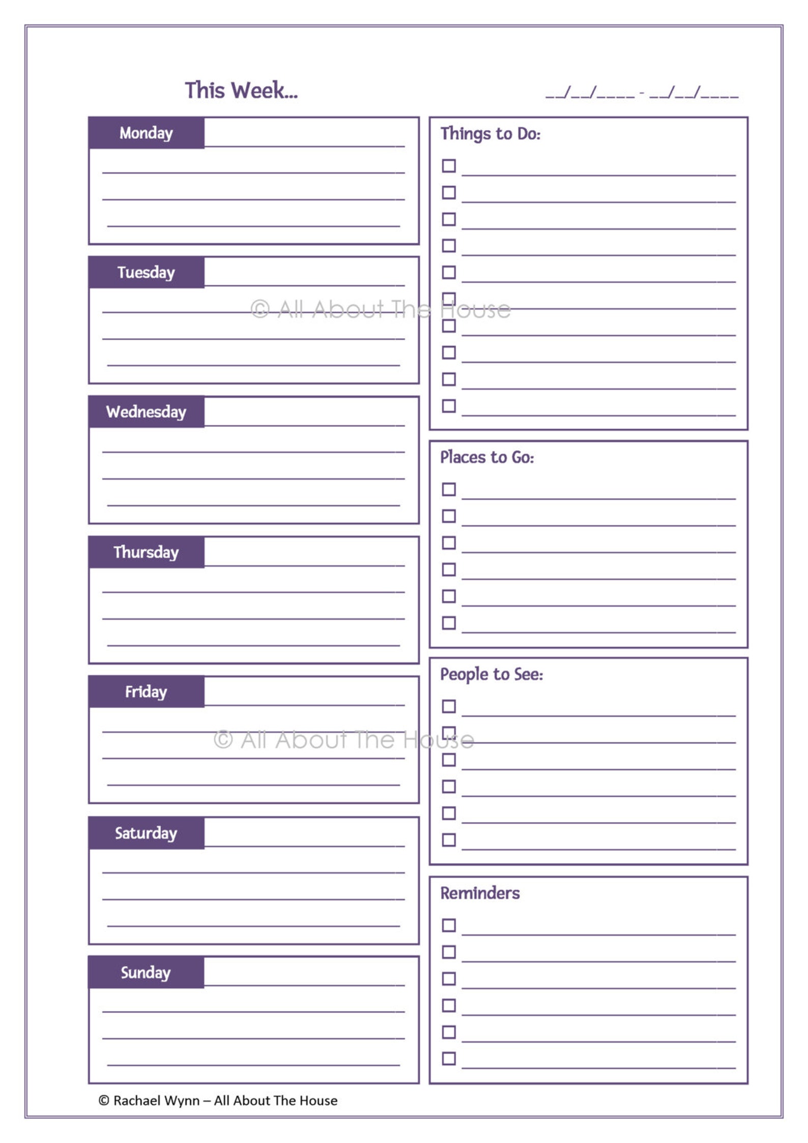 EDITABLE Printable Weekly Planner Time Management Product Number 291 - Etsy