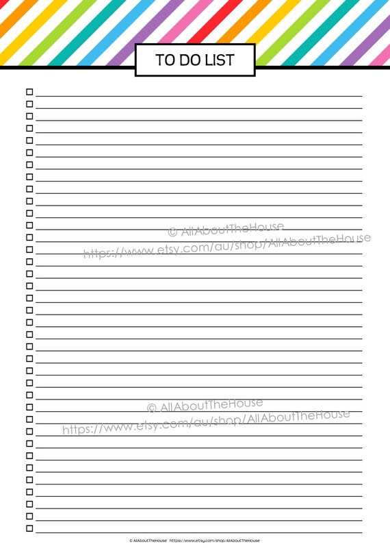 Printable To Do List Rainbow Checklist Planner Stripe PDF Editable ...