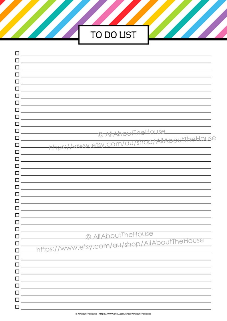 Printable to Do List Rainbow Checklist Planner Stripe PDF - Etsy Australia