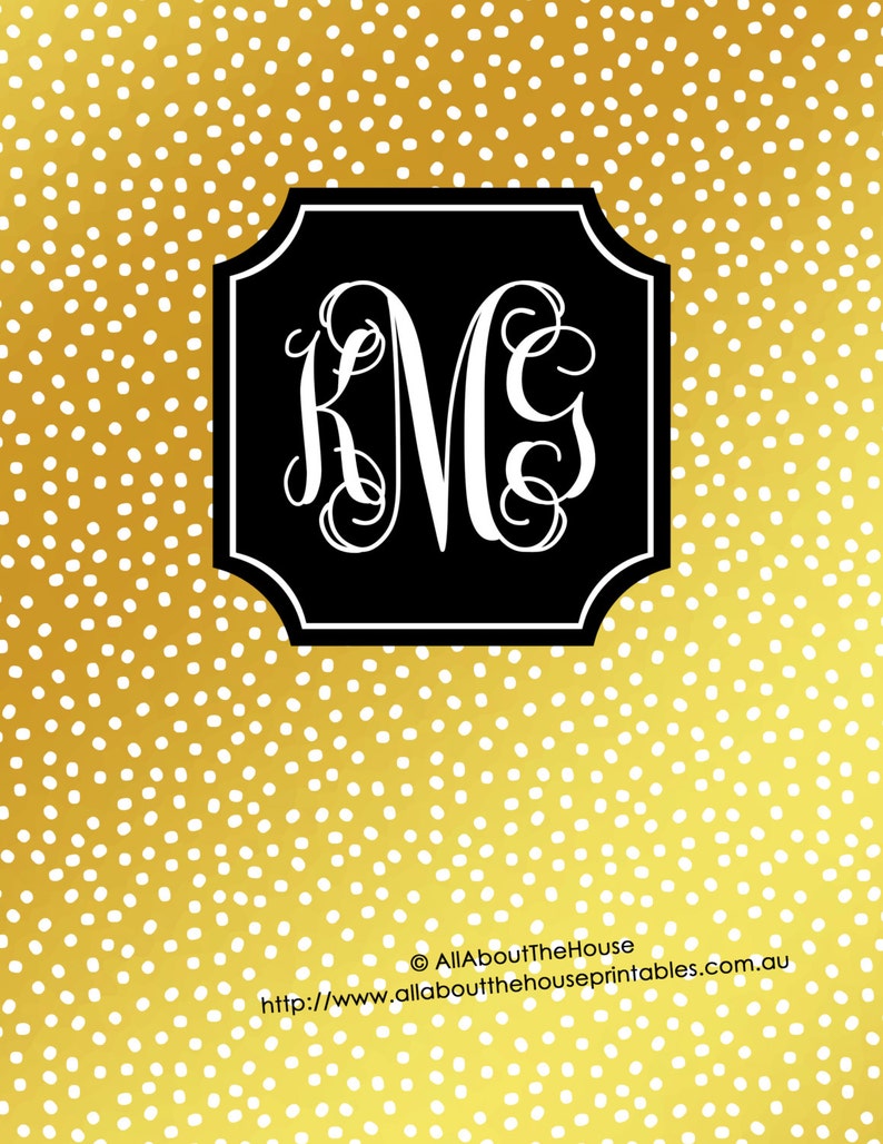 Binder Cover Gold and Black Monogram Spine Chevron Polka Dot - Etsy
