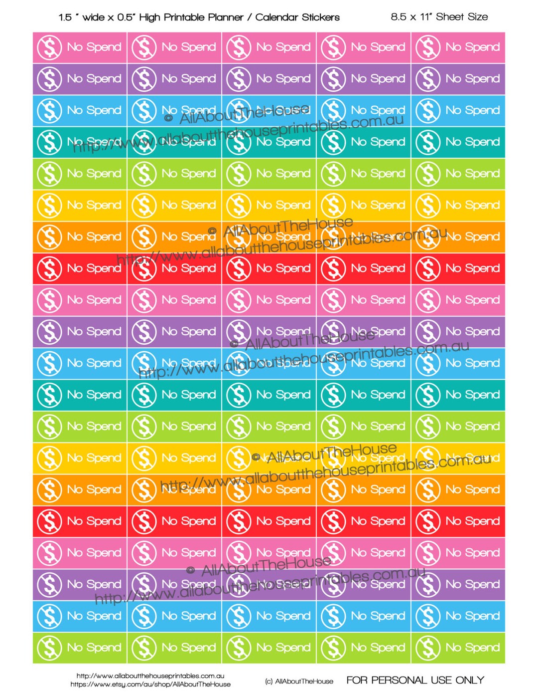 No Spend Planner Stickers Printable Budget Finance Dollar Sign Pound ...