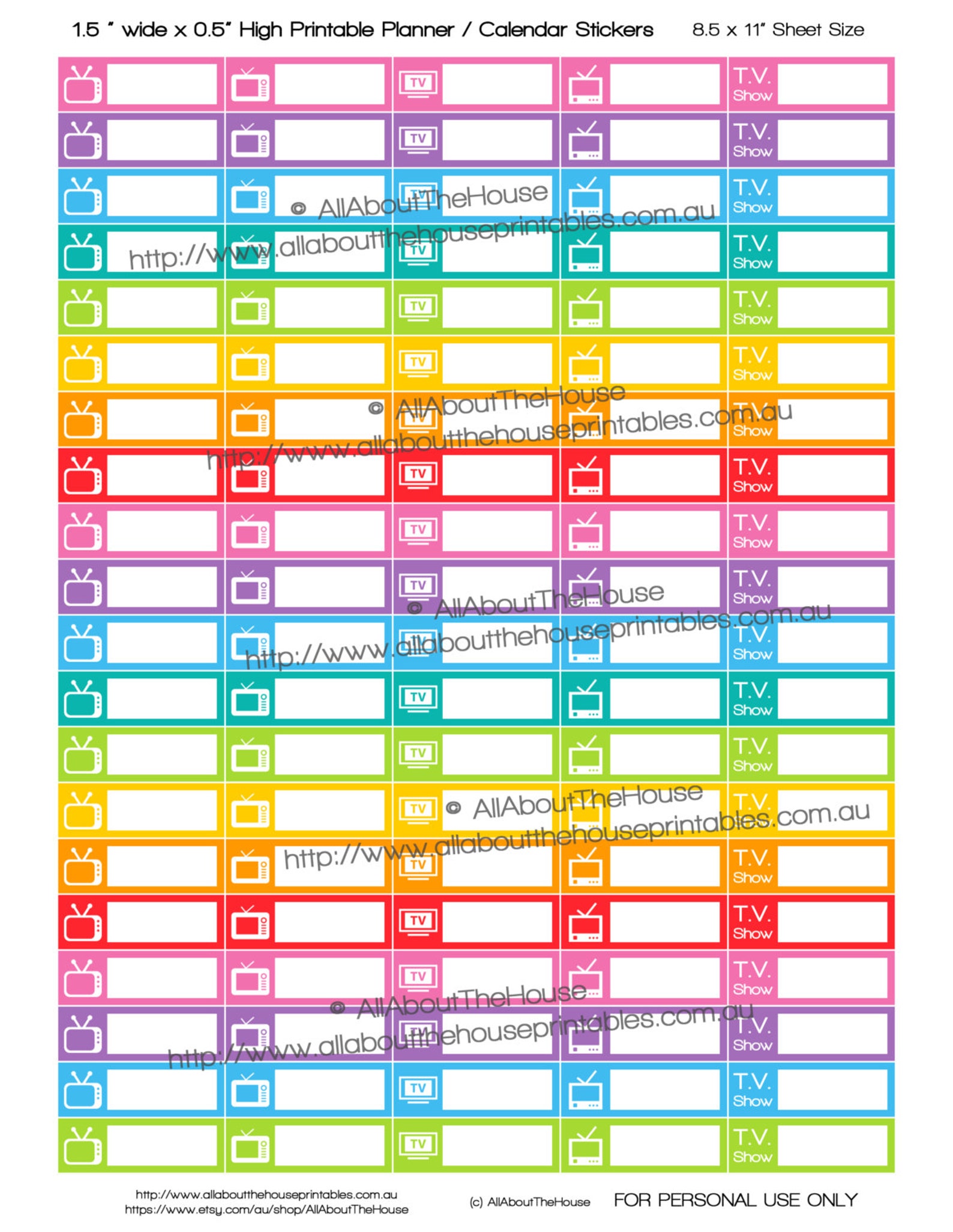TV Show Movie Reminder Recording DVR Printable Planner Stickers ...