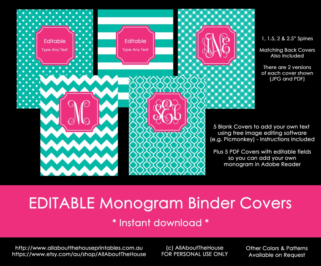 Monogram Planner Cover Binder Cover Spine Editable Printable Chevron ...