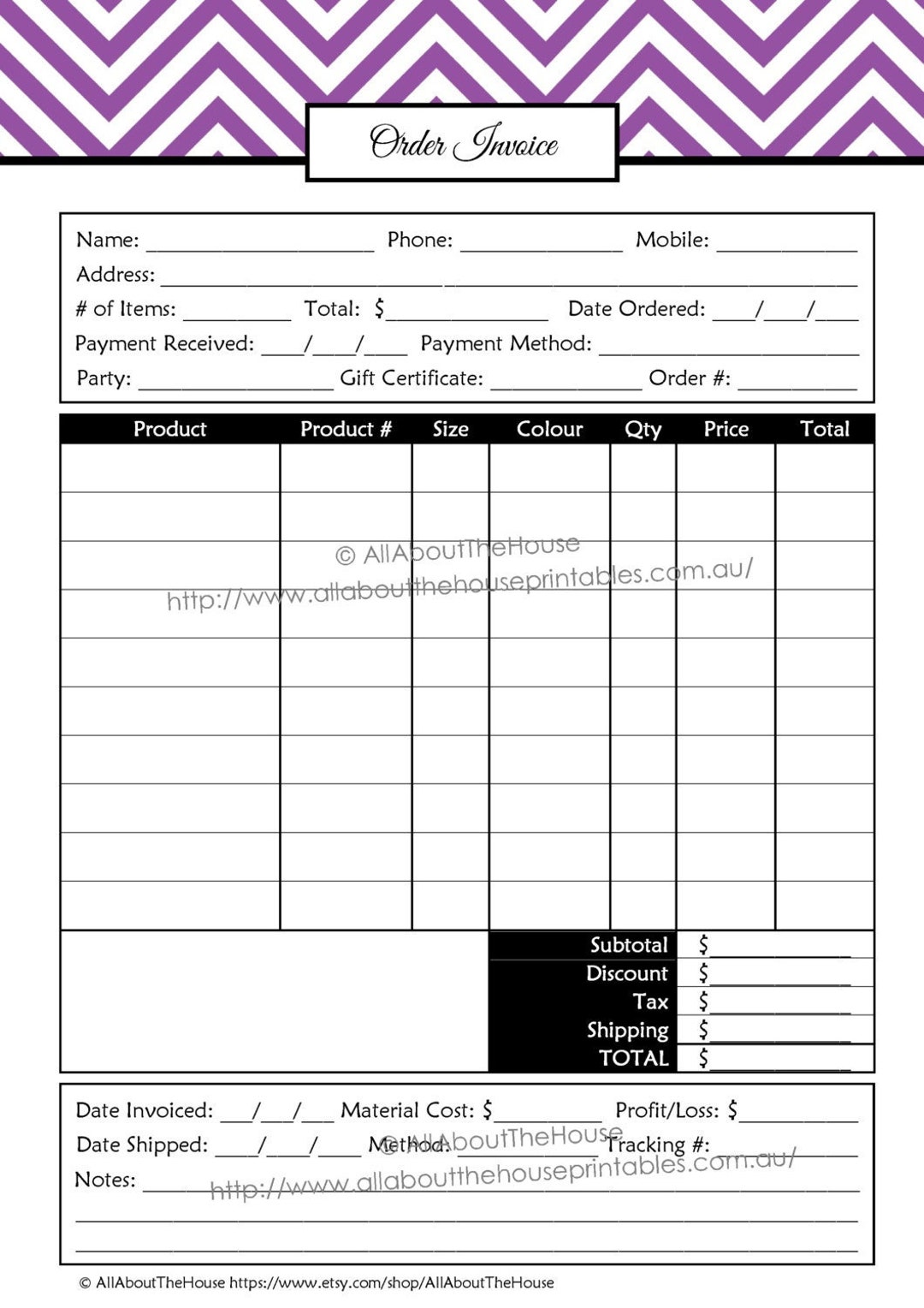 Direct Sales Order Invoice Form - Direct Sales Planner - Chevron ...