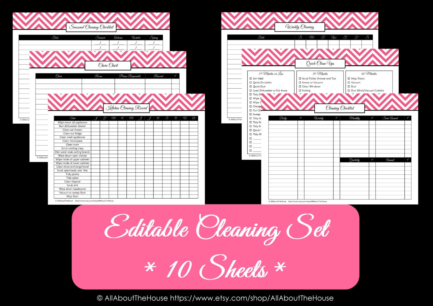 PINK EDITABLE Cleaning Printables Household Binder Home | Etsy