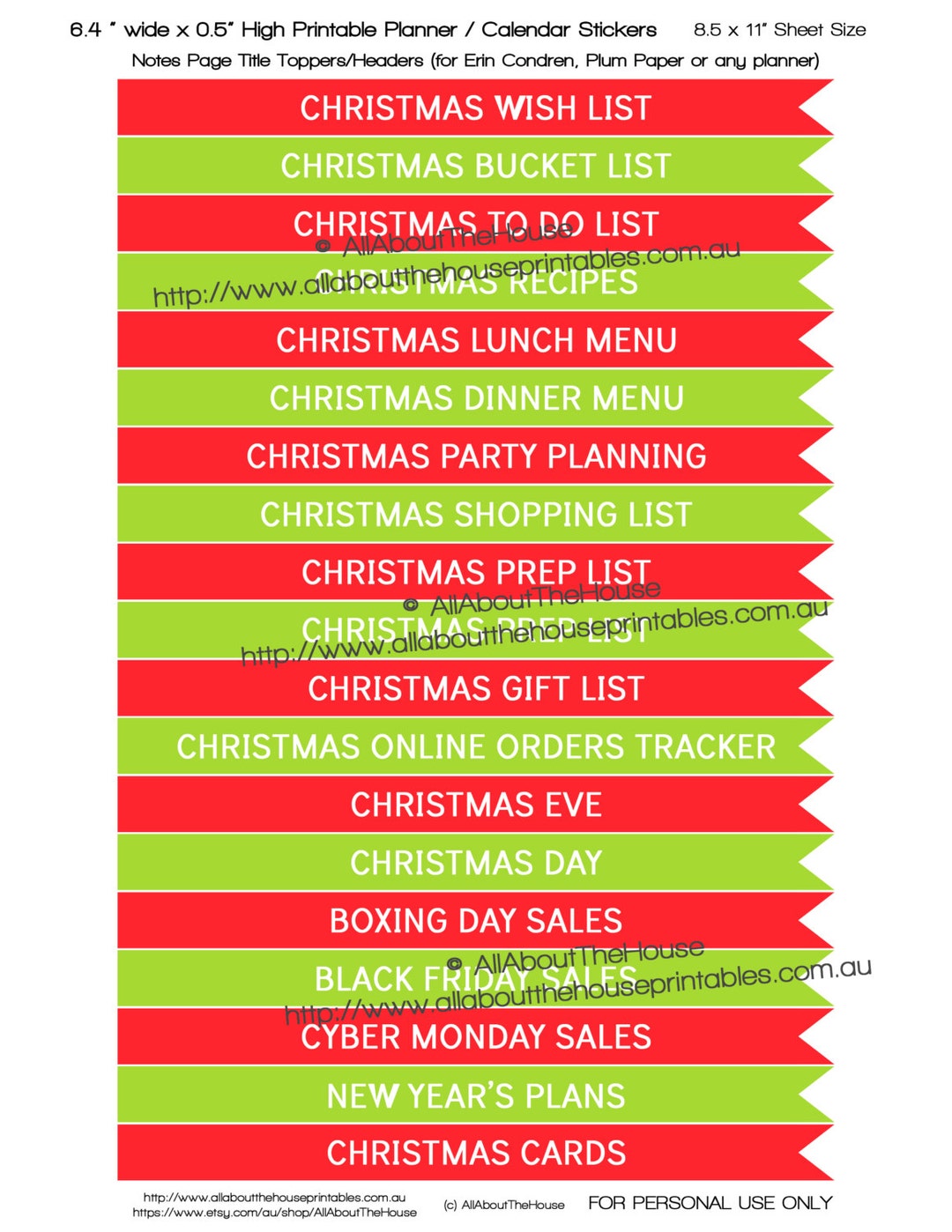 Christmas List Planner Stickers, Printable, Notes Page Title Topper ...