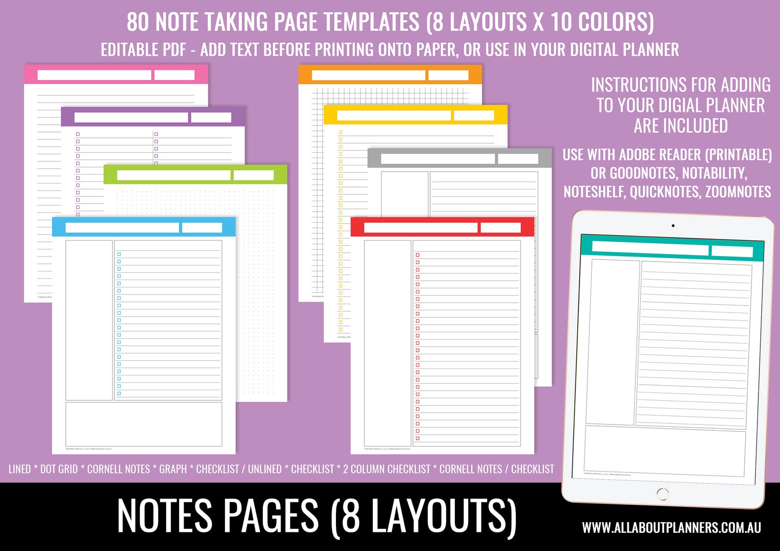 Note Taking Template Printable Planner or Digital Planning | Etsy