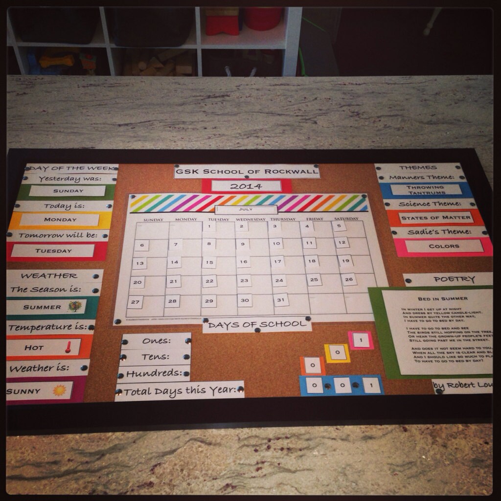 11 X 17 in Message Board Printable Calendar Perpetual Family Rainbow ...