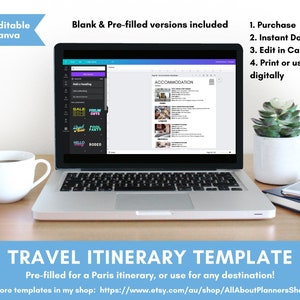 Travel Itinerary Template Travel Planner Vacation Trip Hotel Bookings ...