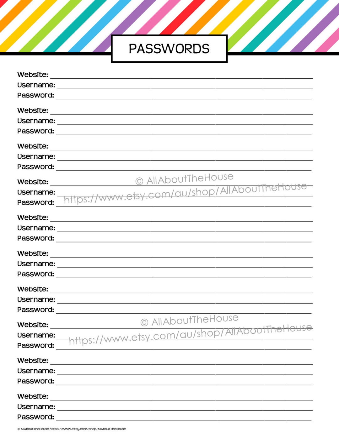 Password Log Printable Planner Daily Planner Agenda Add on Day Planner ...