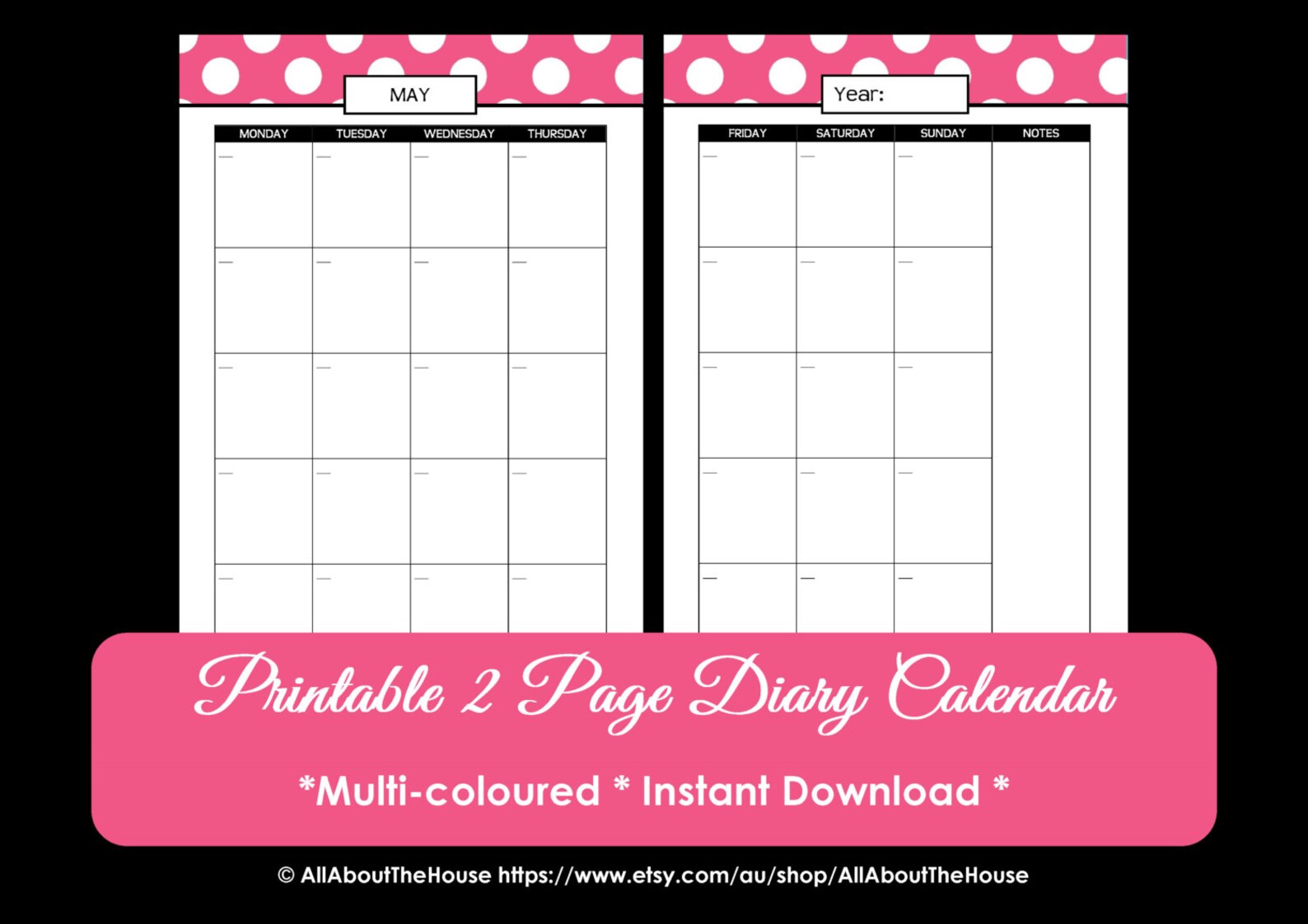 Calendar Printable Perpetual Polka Dot Calendar 2022 2023 Calendar 2 ...