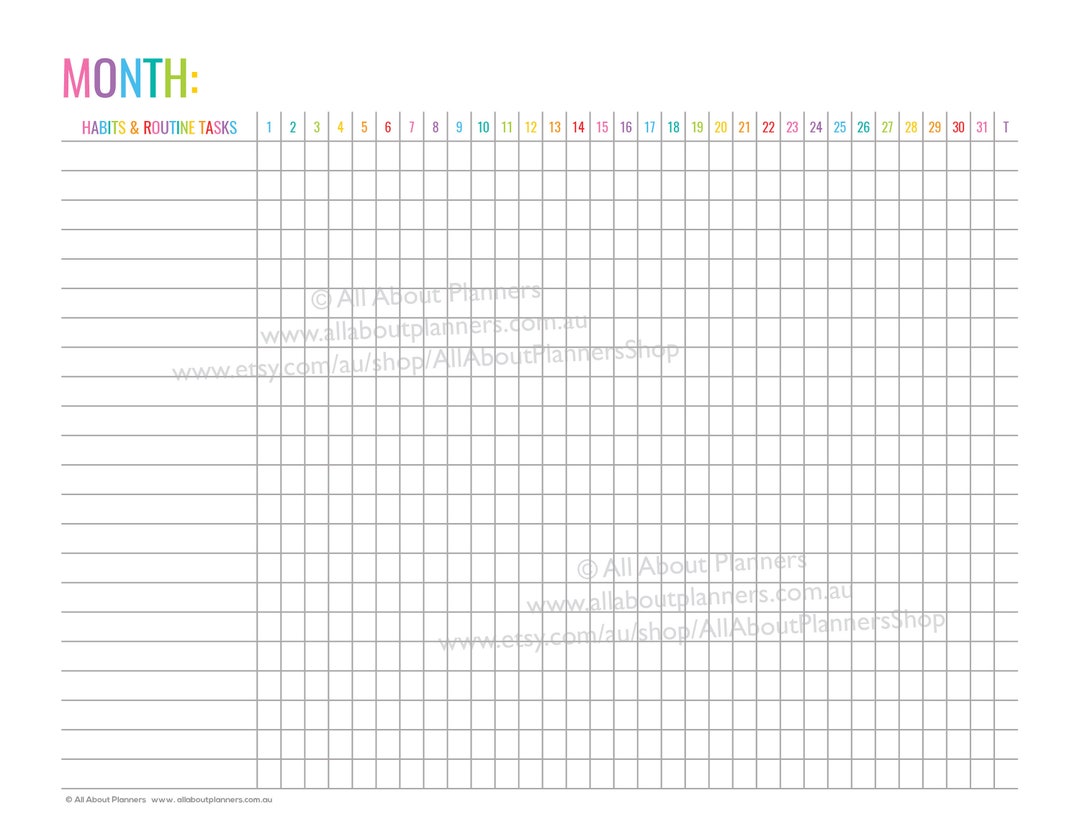 Habit Tracker Printable Monthly Planner to Do Editable Fillable Pdf ...