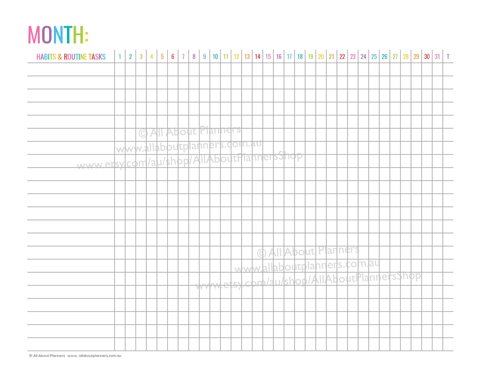 Habit Tracker Printable Monthly Planner to Do Editable Fillable Pdf ...