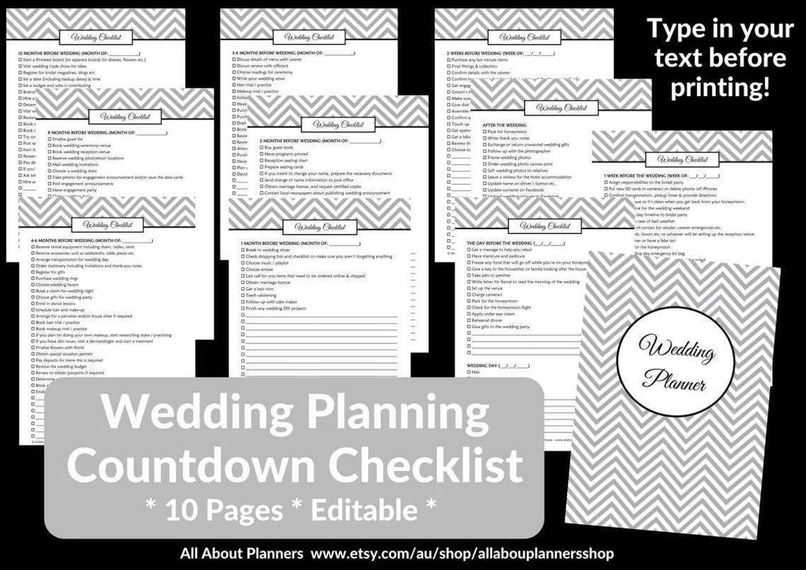 Wedding Checklist Countdown Printable Planner Editable Organization ...
