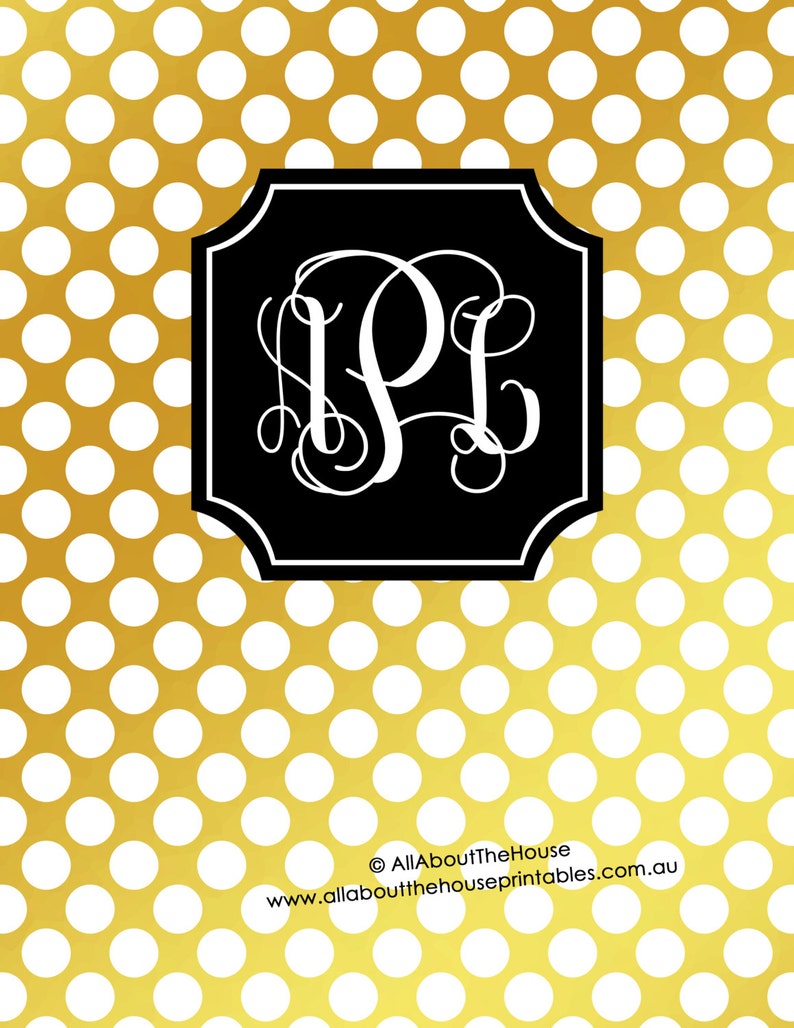 Gold Monogram Binder Cover and Black spine chevron polka dot | Etsy