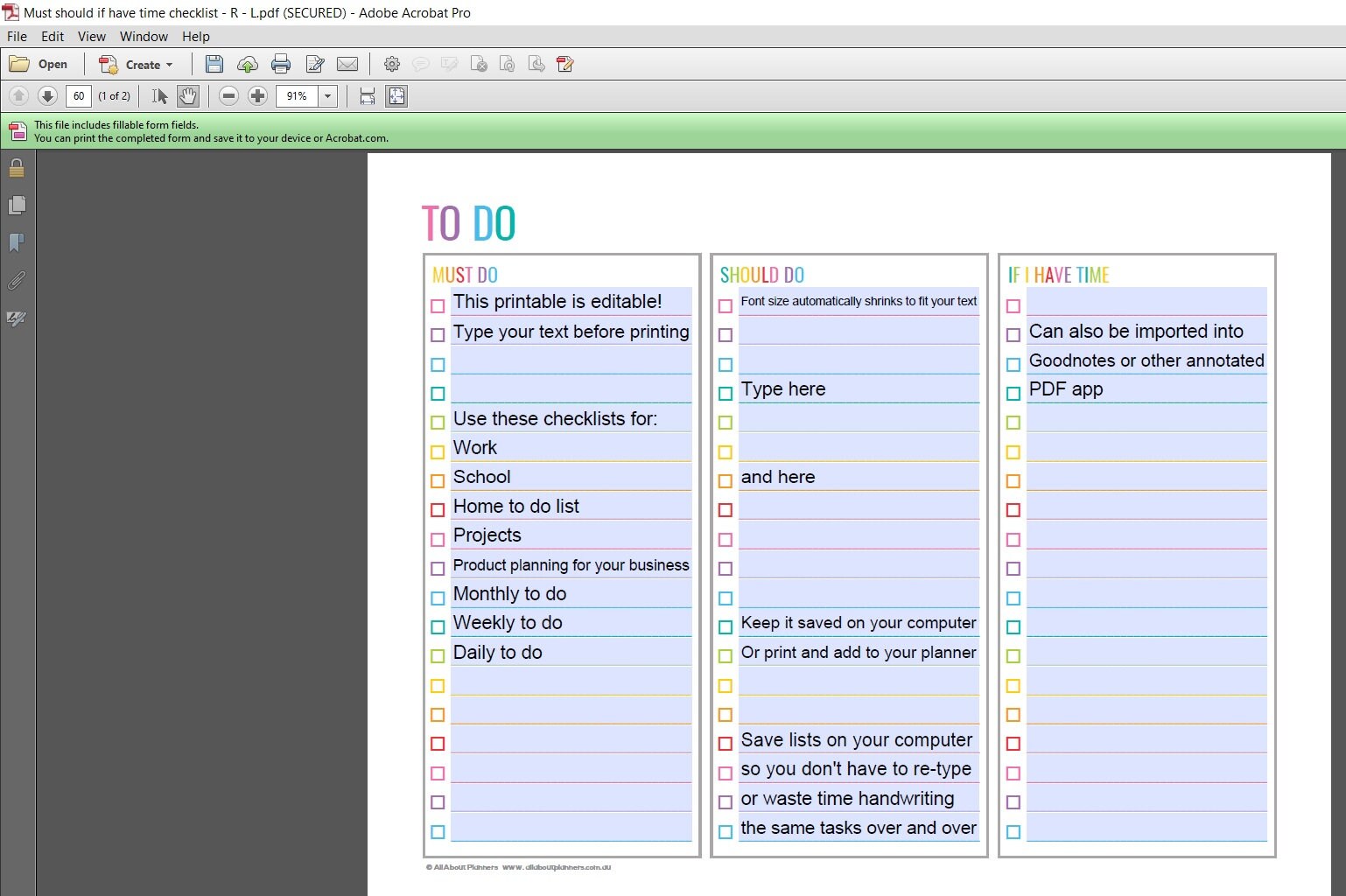 Checklist printable planner insert editable refill to do | Etsy