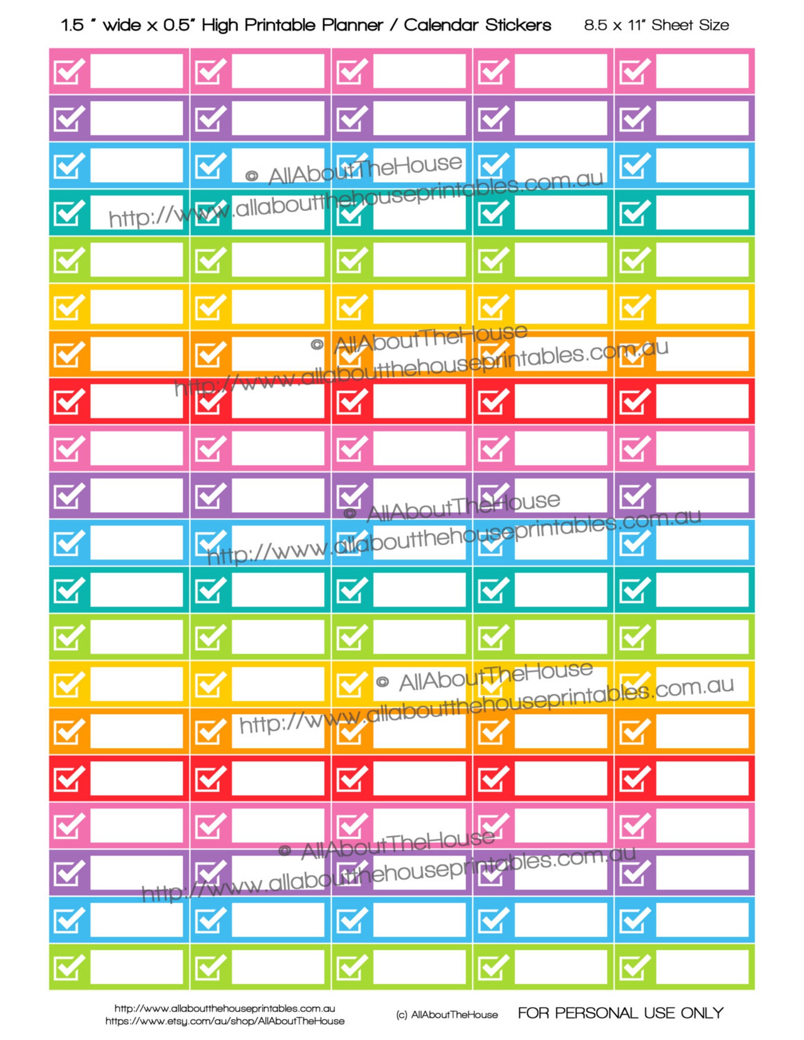 Checkbox to Do Planner Stickers Printable 1.5w X 0.5h Ticked Checkbox ...
