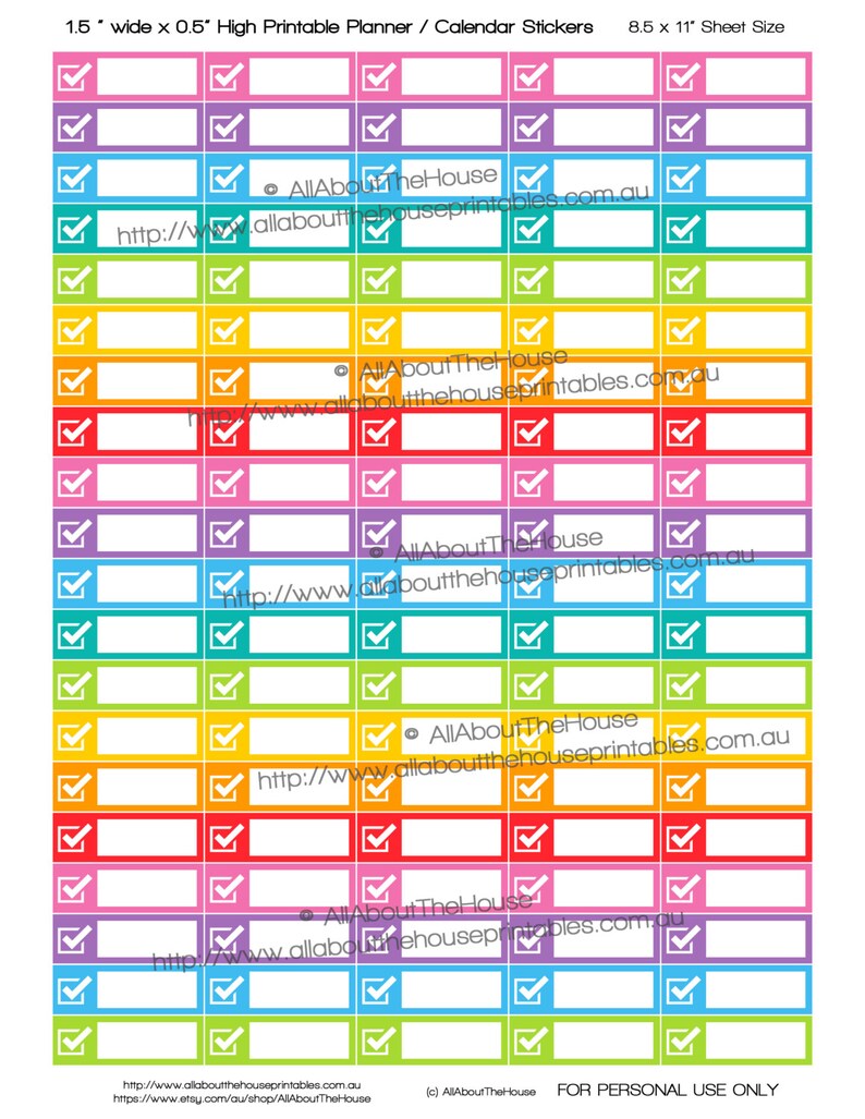 Checkbox to Do Planner Stickers Printable 1.5w X 0.5h Ticked Checkbox ...