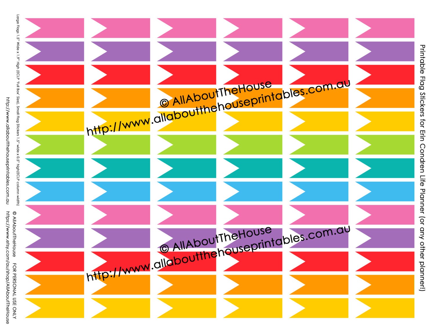 Printable Calendar / Planner Stickers Flags for Erin Condren | Etsy ...