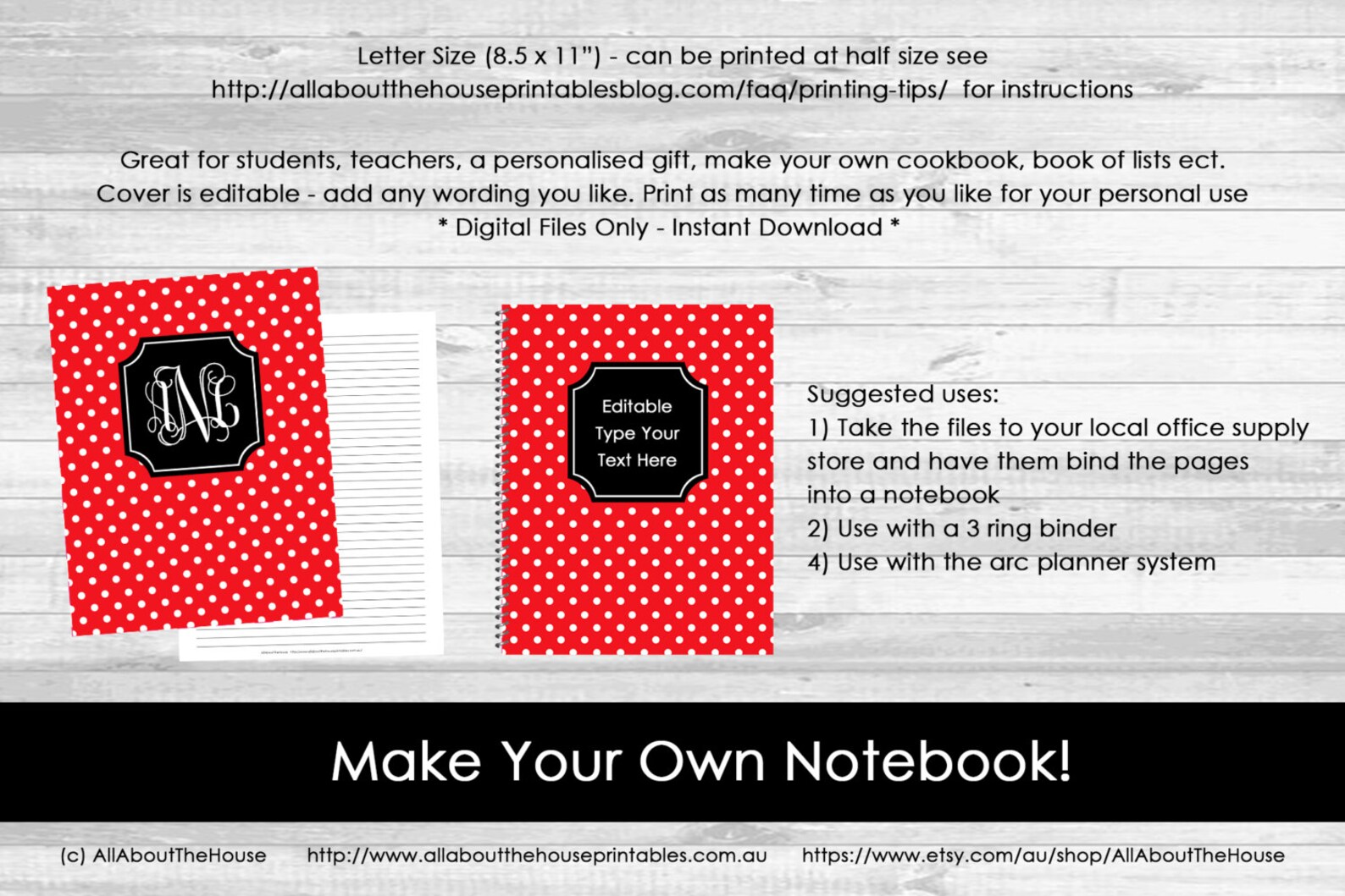 Editable Printable Monogram Binder Cover and Spine Chevron Polka Dot ...