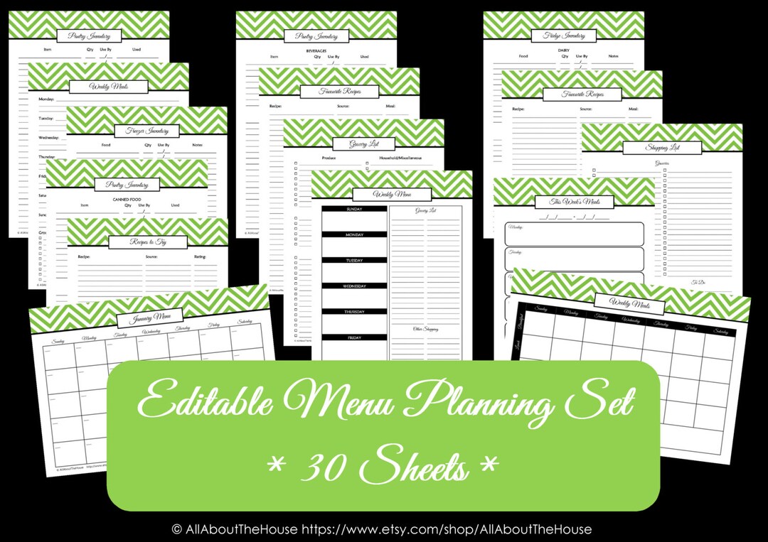 LIGHT BLUE EDITABLE Menu Planner Printables Meal Planning Home ...