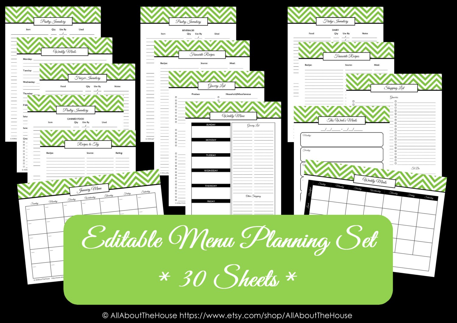 LIGHT BLUE EDITABLE Menu Planner Printables Meal Planning Home - Etsy