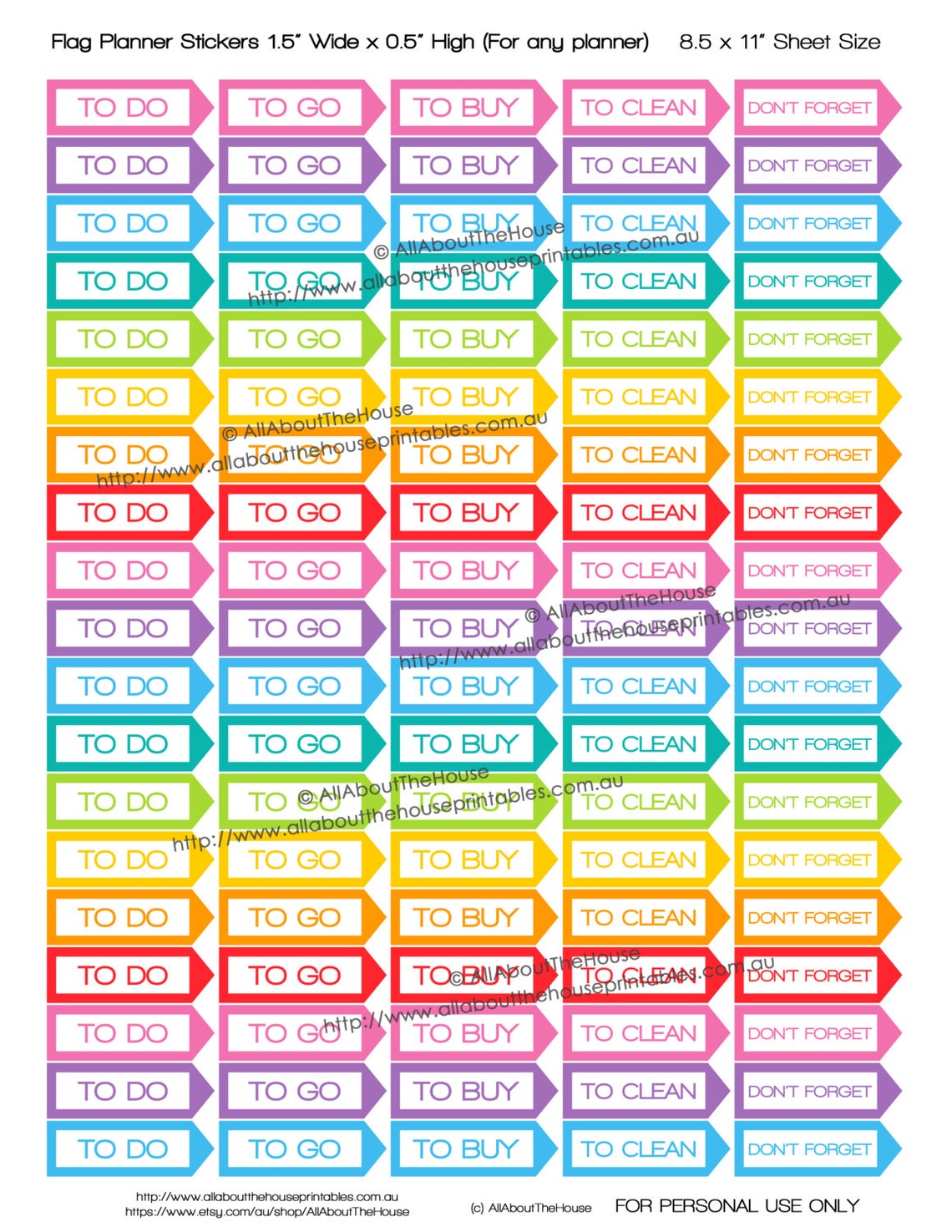 To Do to Buy to Go to Clean Errands Flag Printable Planner Stickers ...