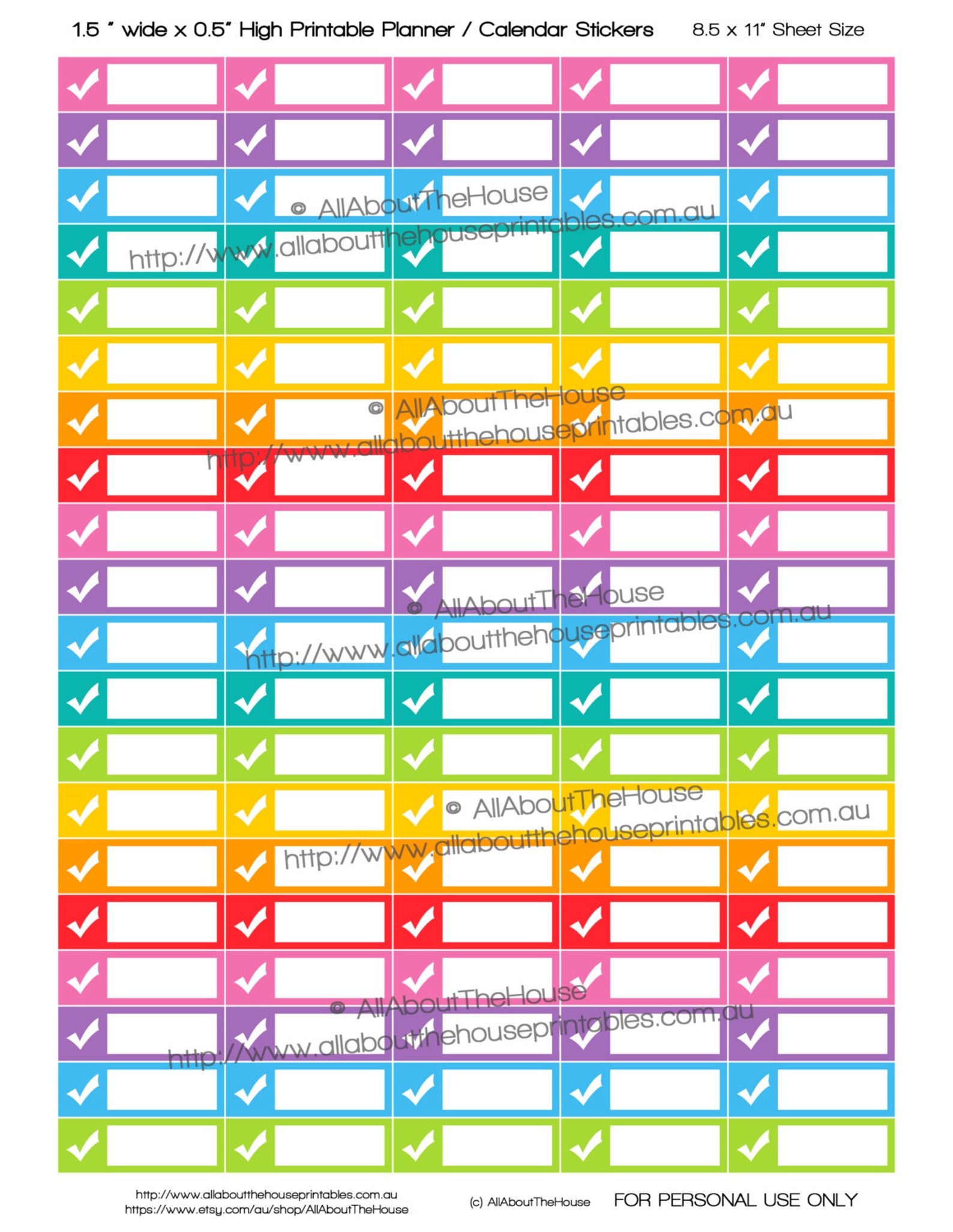 Checkbox to Do Planner Stickers Printable 1.5w X 0.5h Ticked Checkbox ...