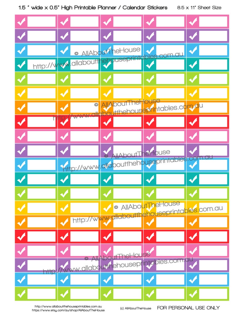 Checkbox to Do Planner Stickers Printable 1.5w X 0.5h Ticked Checkbox ...