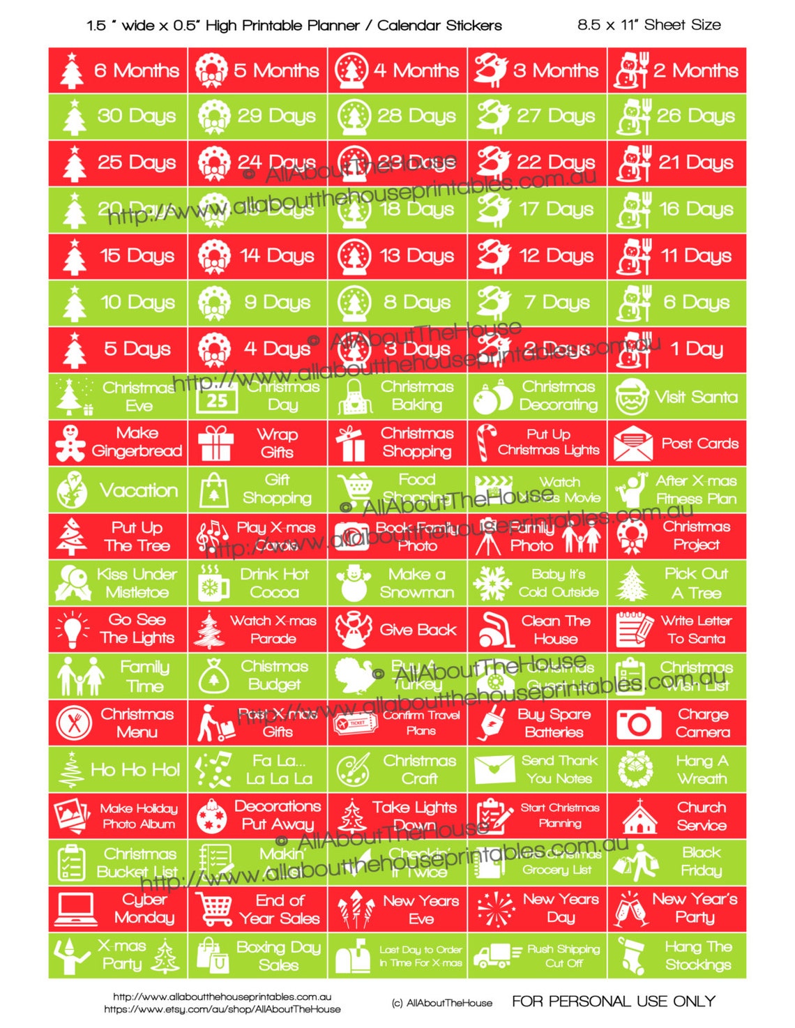 Christmas Countdown Planner Stickers Printable Calendar | Etsy