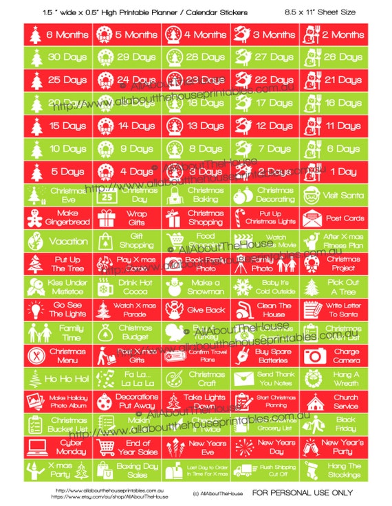 Christmas Countdown Planner Stickers Printable Calendar Organization ...