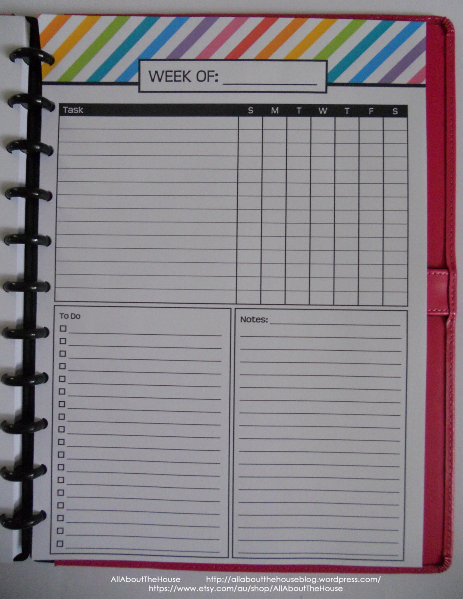 Weekly Planner Printable Rainbow Stripe PDF Editable Fillable Household ...